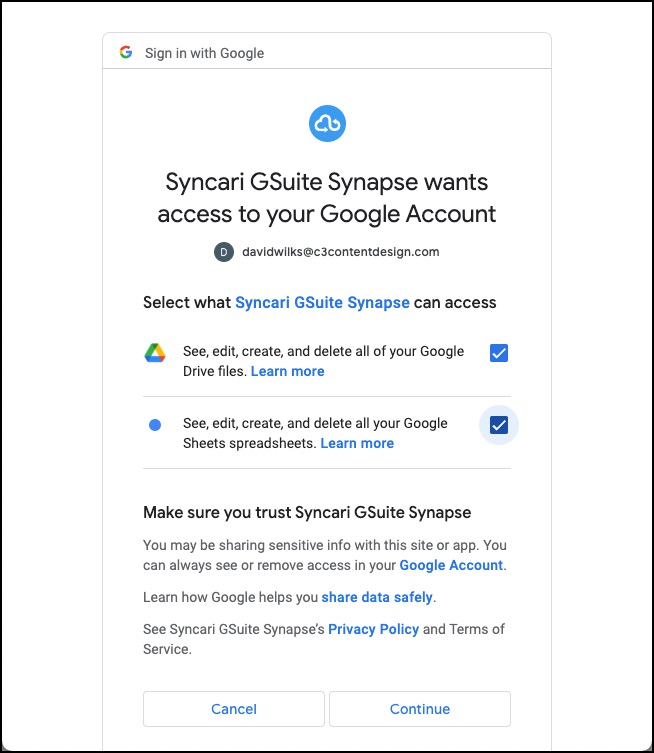 Google Sheets Setup – Syncari
